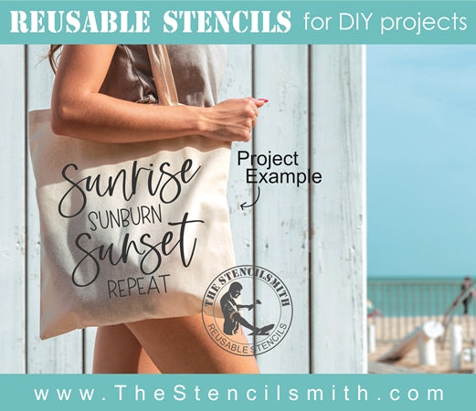 Sunrise Sunburn Sunset Repeat reusable stencil for diy beach decor and ...