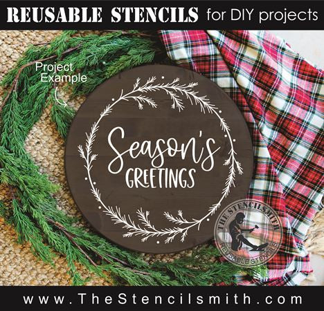 Season's Greetings pine wreath reusable stencil for DIY signs and decor ...