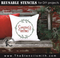 Season's Greetings pine wreath reusable stencil for DIY signs and decor ...